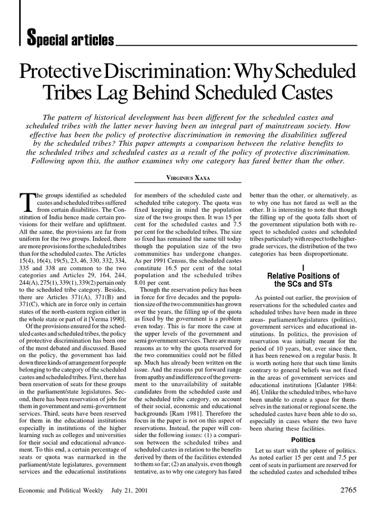 Protective Discrimination WhyScheduled Tribes Lag Behind Scheduled ...
