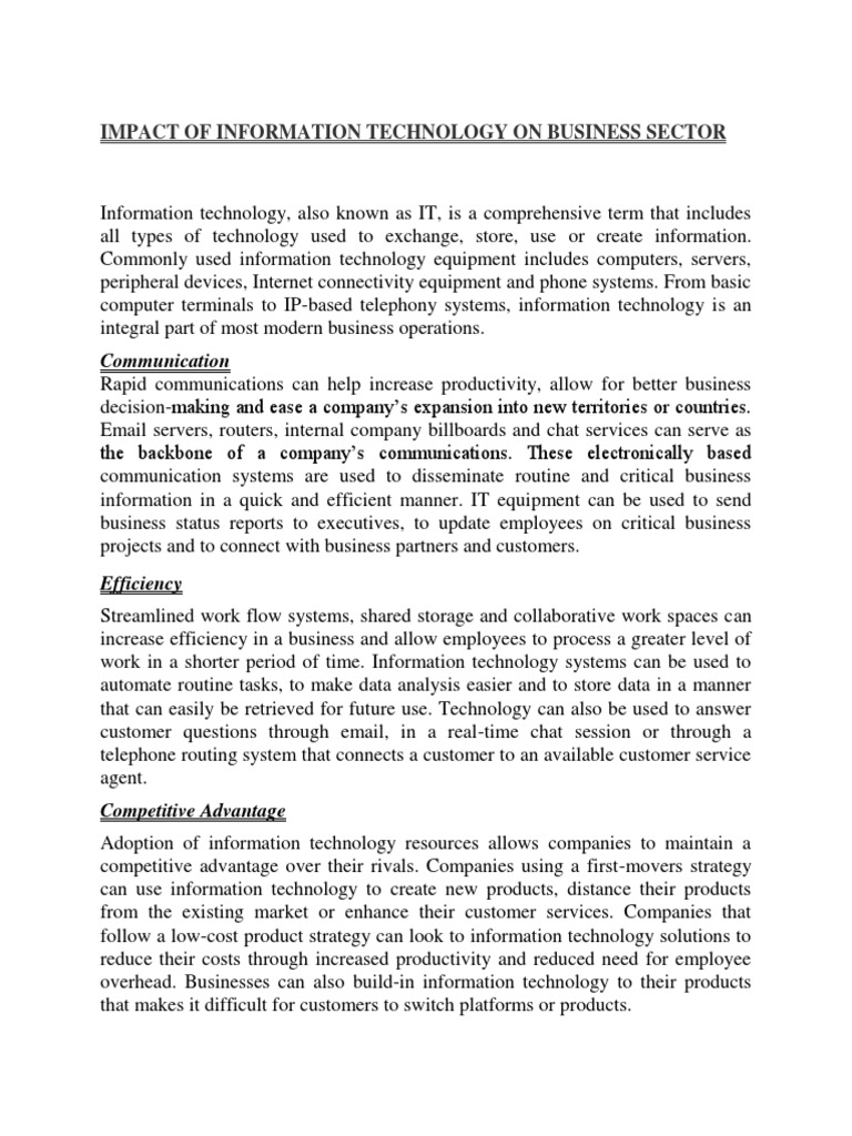 Impact of Information Technology On Business Sector | PDF | Internet ...