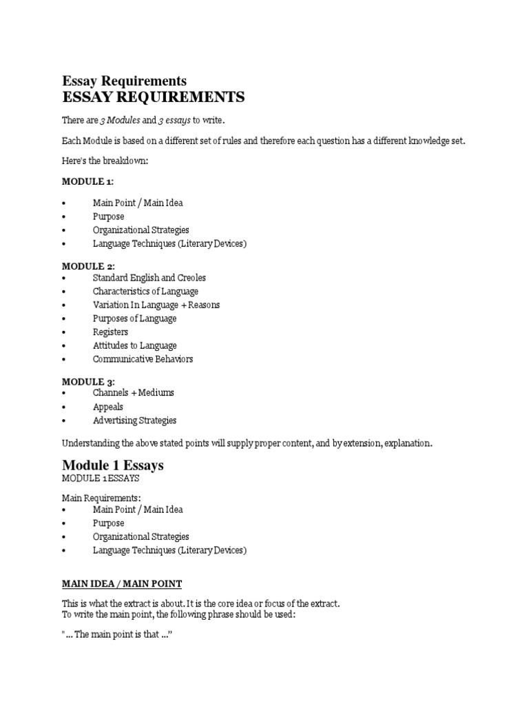 Essay Requirements | PDF | English Language | Communication