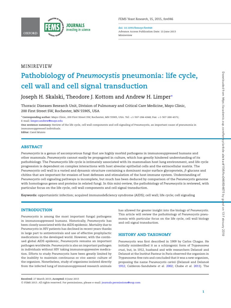 Pathobiology of Cell Wall and Cell Signal Transduction: Pneumocystis ...