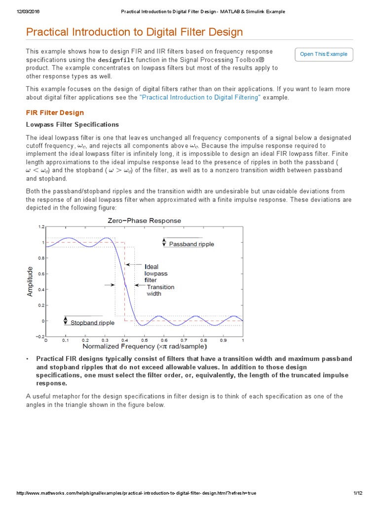 Practical Introduction To Digital Filter Design Matlab Example Pdf Low Pass Filter
