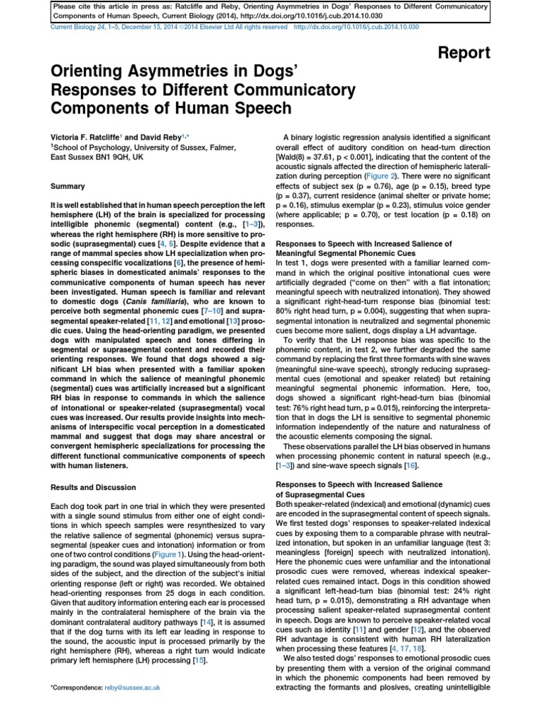 Victoria F. Ratcliffe and David Reby - Orienting Asymmetries in Dogs ...