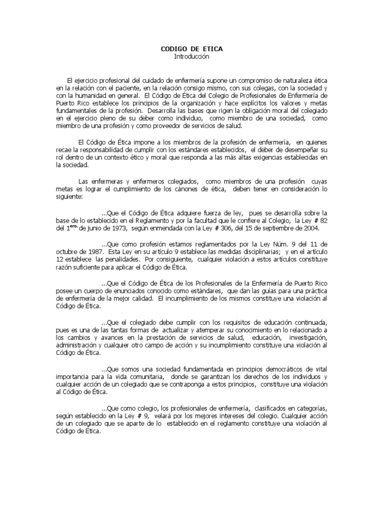 Codigo Etica | Descargar gratis PDF | Enfermería | Moralidad