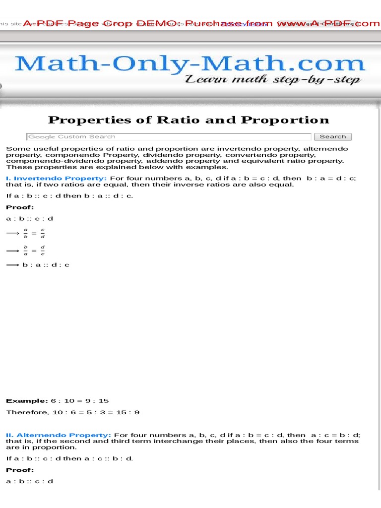 Properties of Ratios and Proportions | PDF | Ratio | Arithmetic