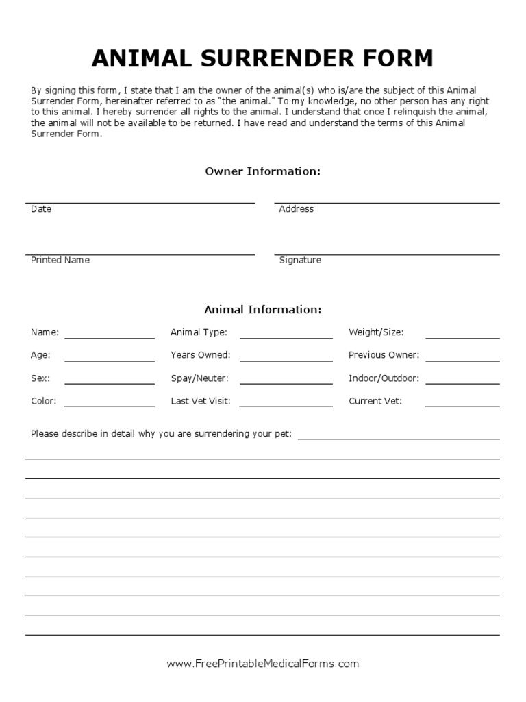 Animal Surrender Form | PDF