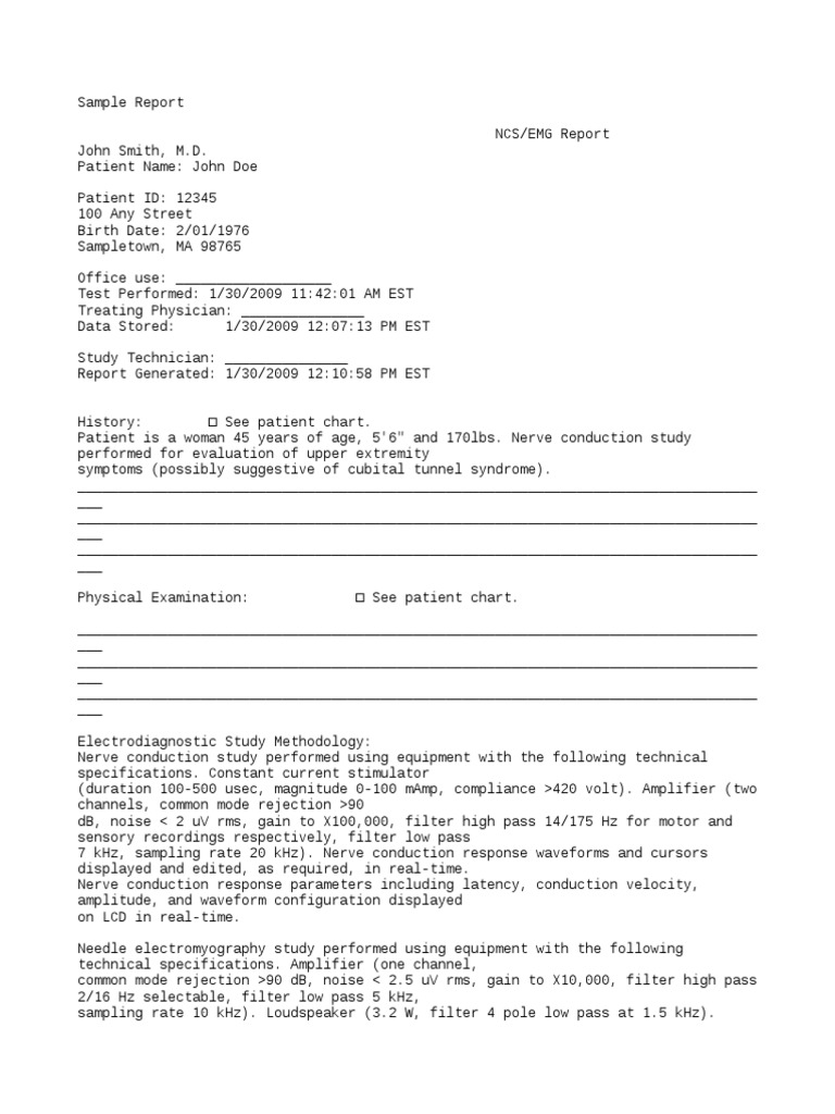 Sample NCS EMG Report PN2202749 | PDF | Electromyography | Nervous System