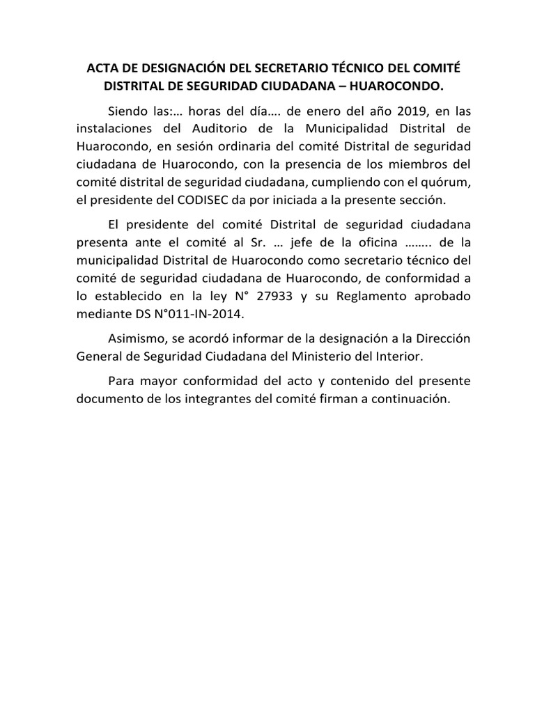 Actas de Designacion de Secretario Tecnico, Instalacion y Aprobacion ...