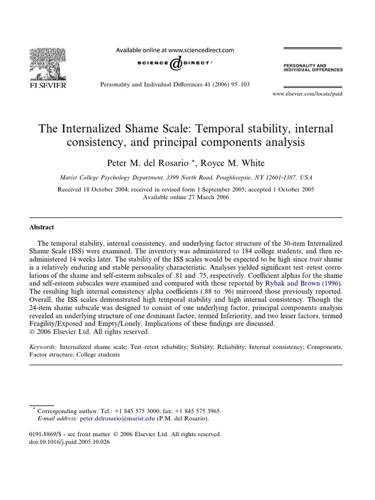 The Internalized Shame Scale: Temporal Stability, Internal Consistency ...