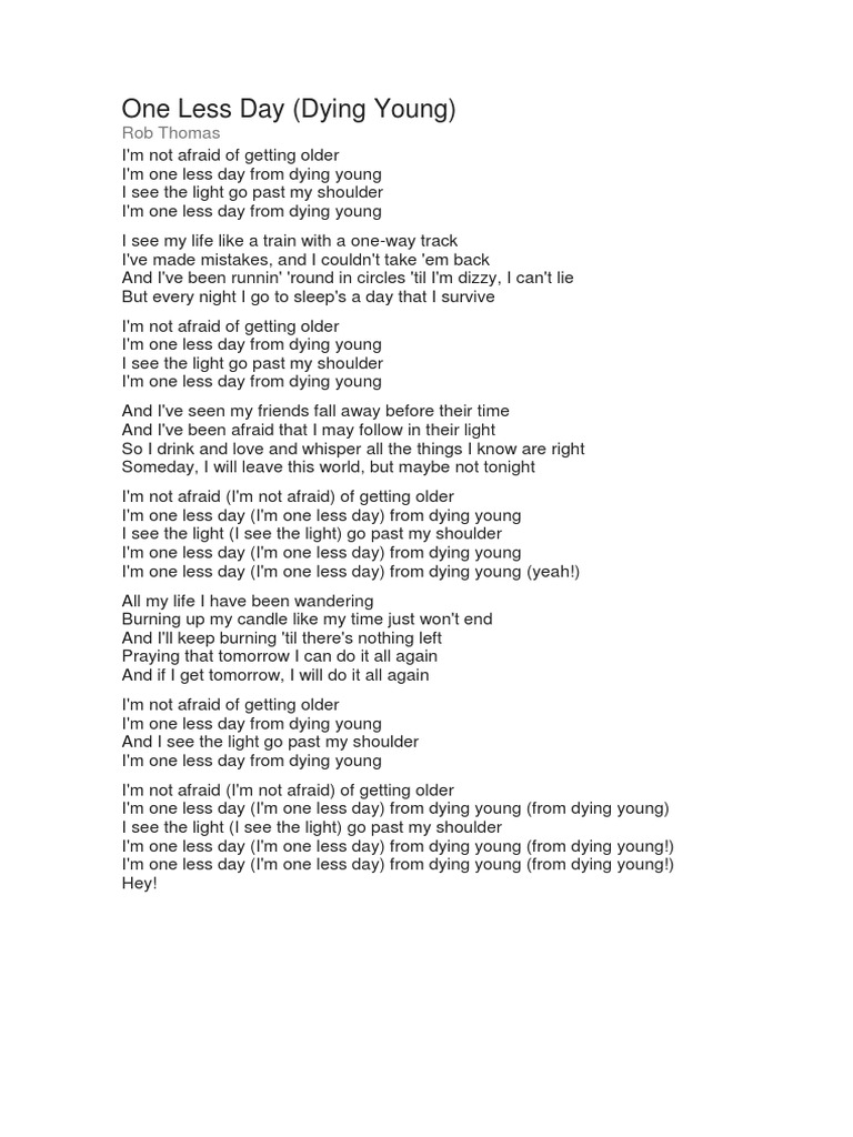 One Less Day (Dying Young) | PDF | Poetry