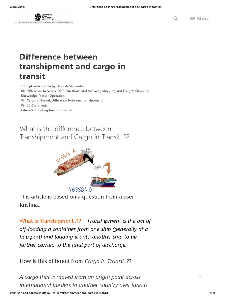 Transhipment vs. Cargo in Transit Explained | PDF | Freight Transport ...