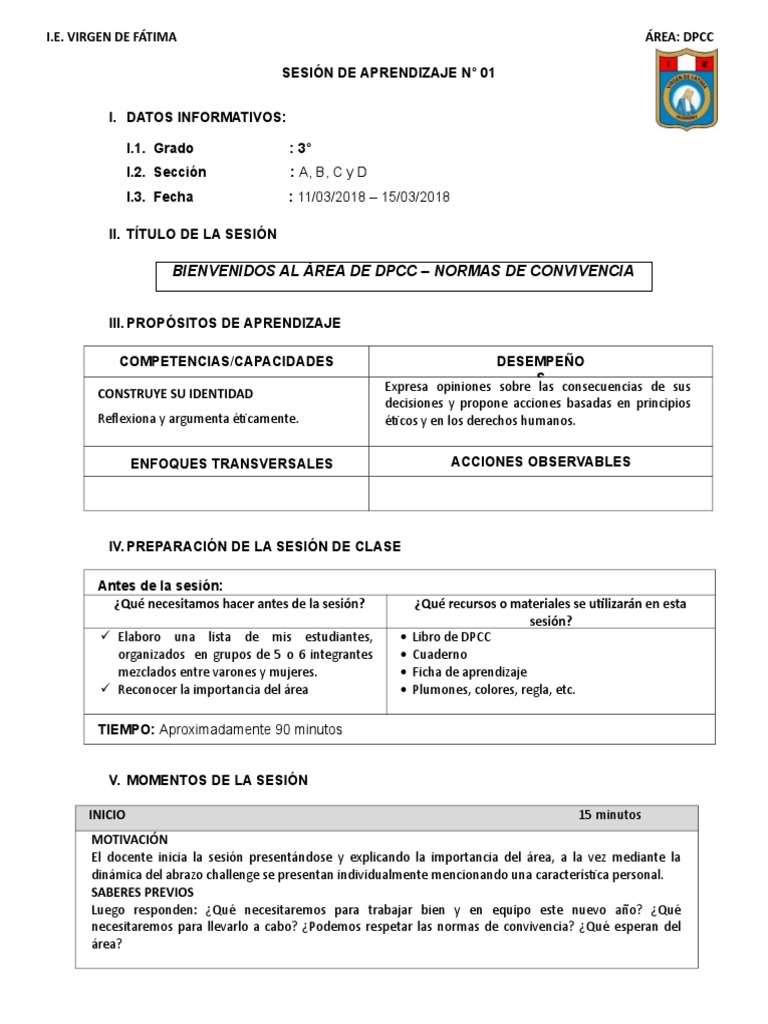 SESIÓN 1 DPCC.docx | Salón de clases | Modificación de comportamiento