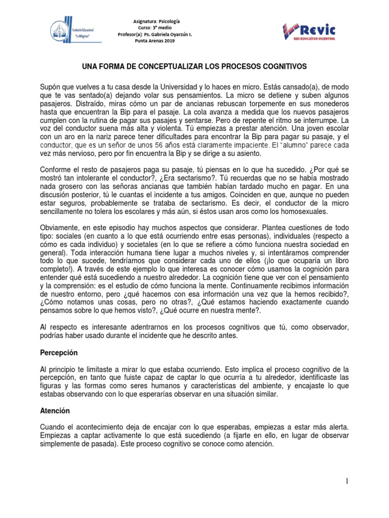 Procesos Cognitivos Psicología Pdf Memoria Percepción
