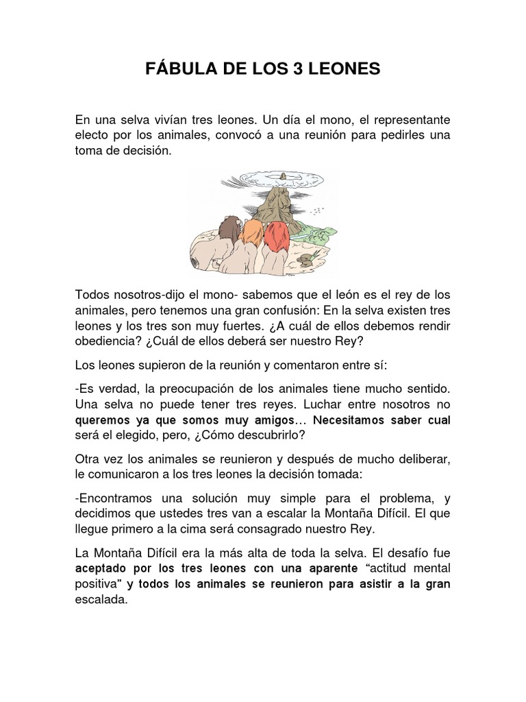 FÁBULA DE LOS 3 LEONES.pdf | Las emociones | Autosuperación