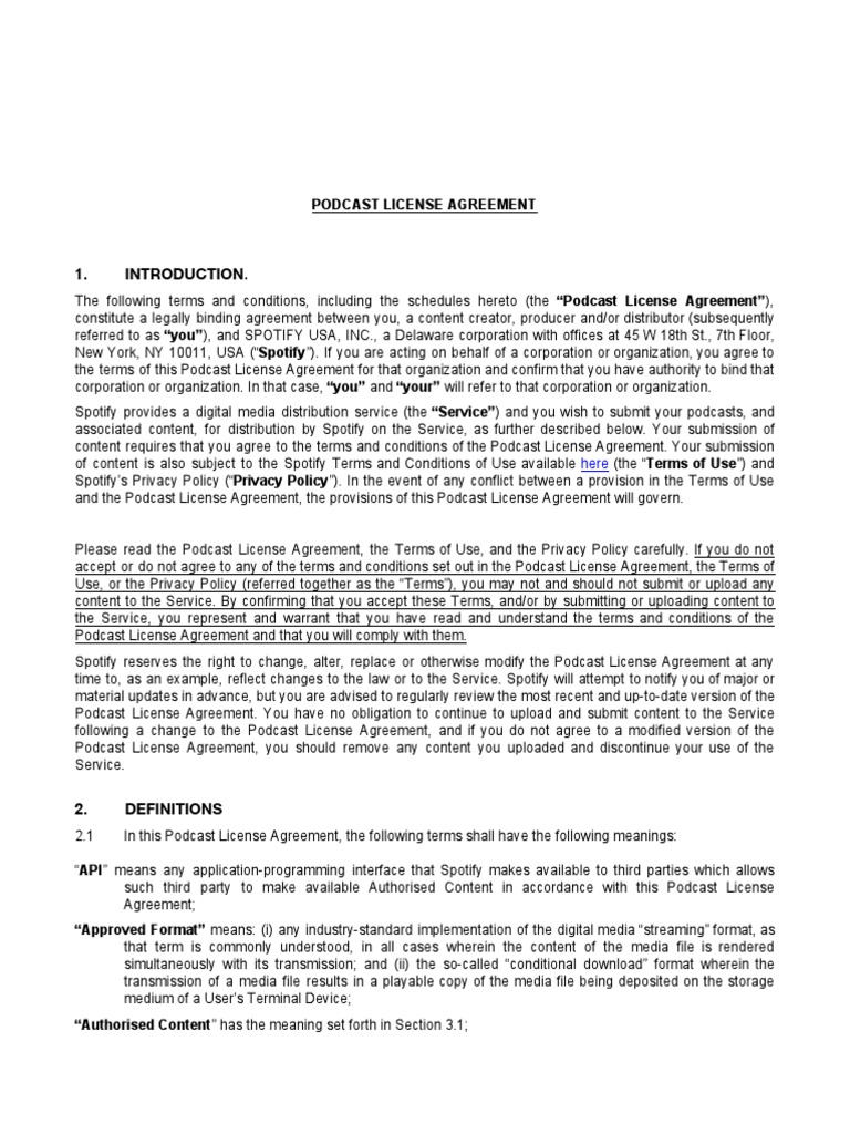 Podcast Licence Agreement 2018-28SEP2018 | PDF | Discovery (Law ...