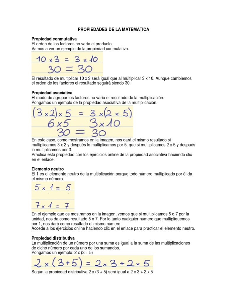 Propiedades de La Matematica | PDF | Número natural | Multiplicación