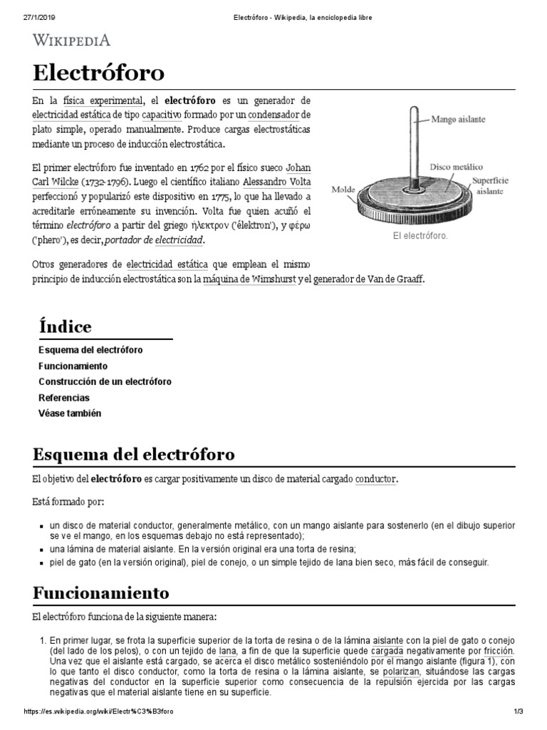 Electróforo - Wikipedia, La Enciclopedia Libre | PDF | Fuerza ...