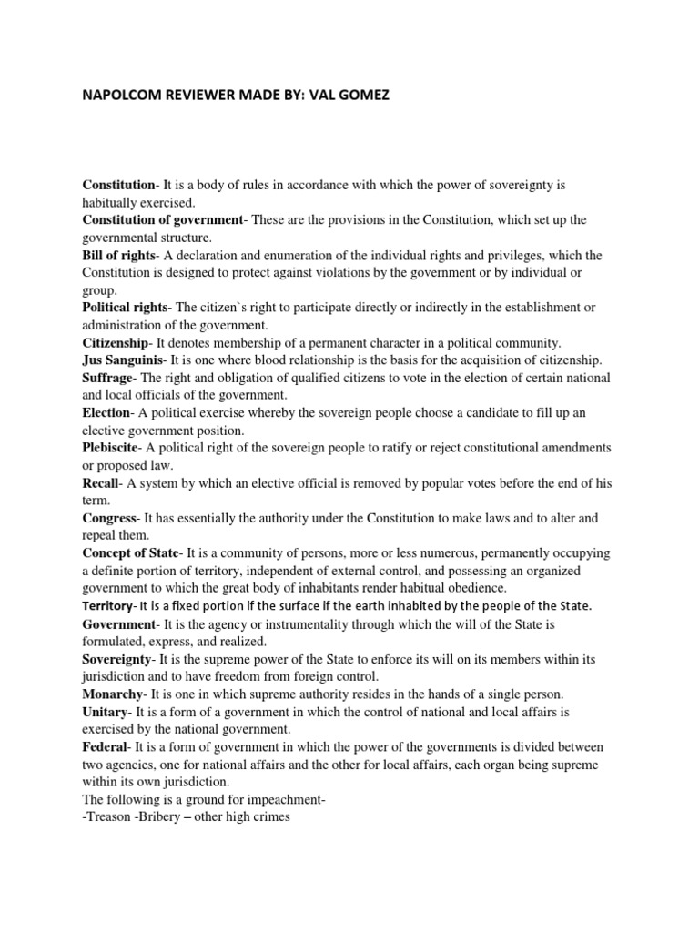 NAPOLCOM Reviewer: Philippine Constitution Insights | PDF | President ...