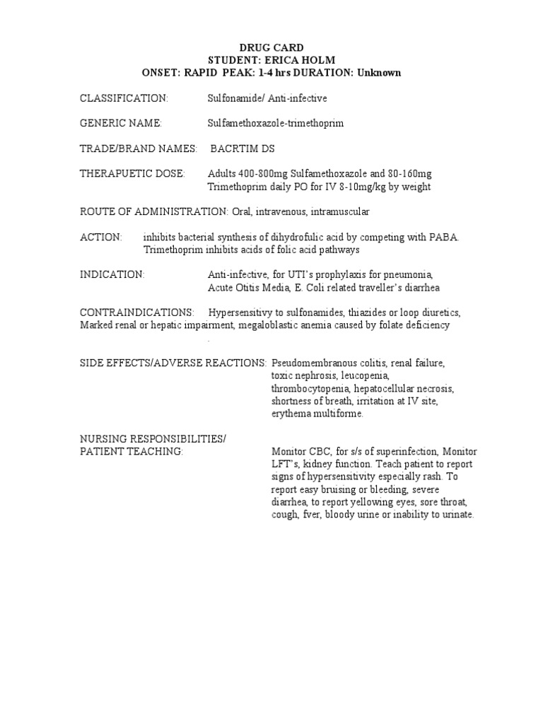 Drug Card Bactrim | PDF