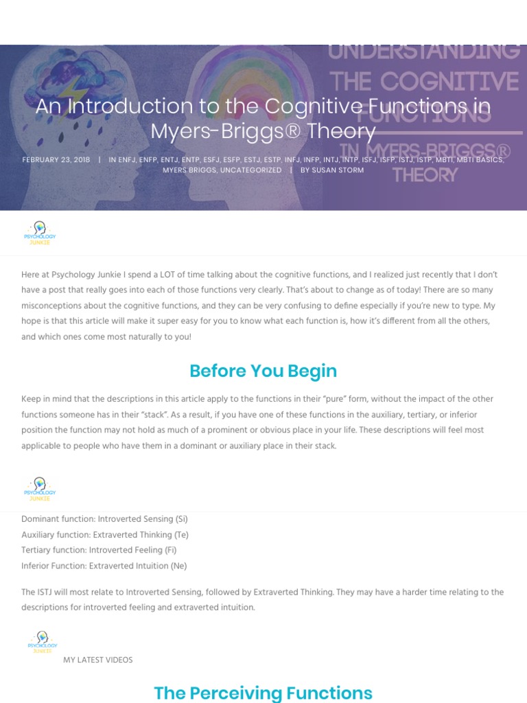 An Introduction To The Cognitive Functions in Myers-Briggs | PDF ...