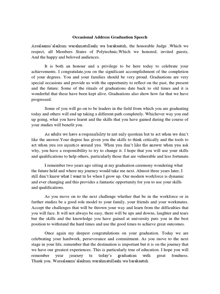 Occasional Address Graduation Speech | Download Free PDF | Behavior Modification | Cognition