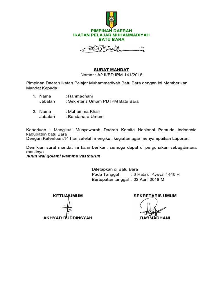 Surat Mandat dan Rekomendasi KNPI | PDF