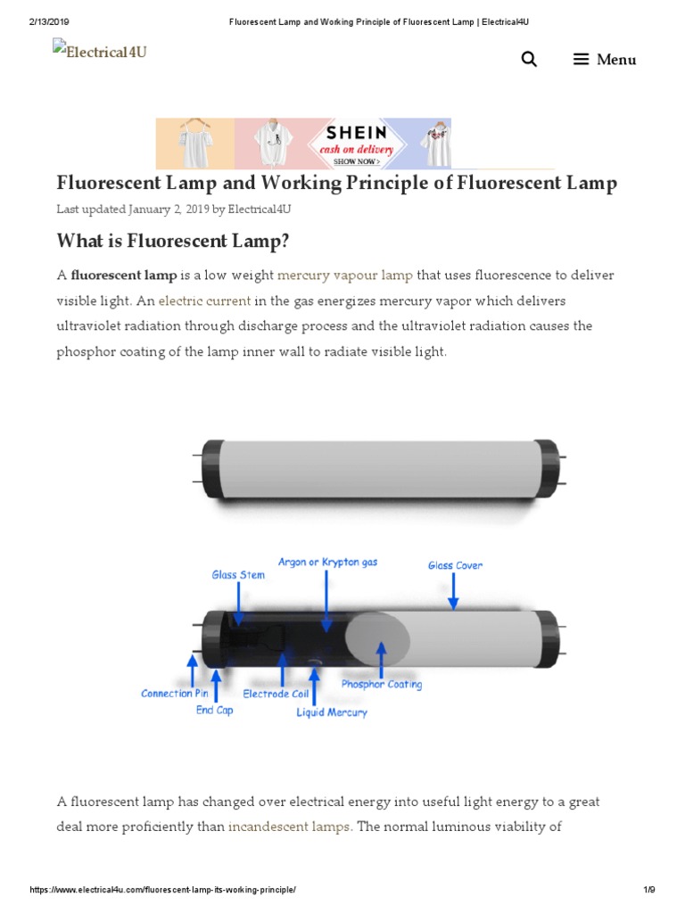 Fluorescent Lamp and Working Principle of Fluorescent Lamp - Electrical4U | Download Free PDF ...