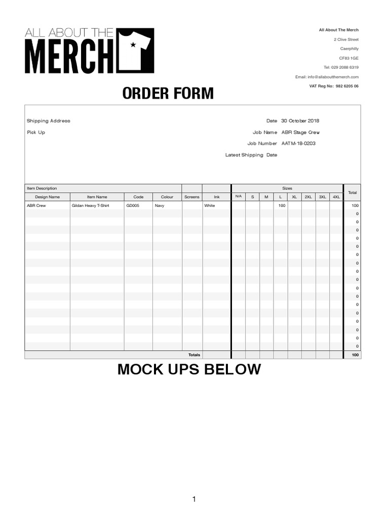 Order Form: Mock Ups Below | PDF