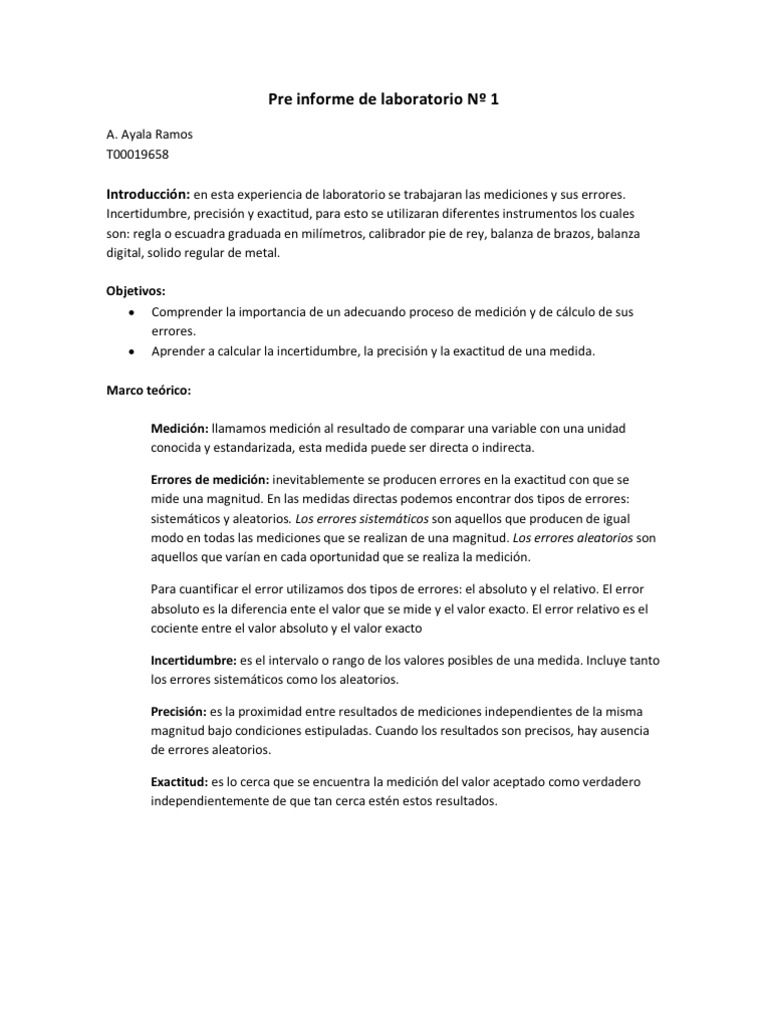 Pre Informe de Laboratorio #1 | PDF | Medición | Observación científica