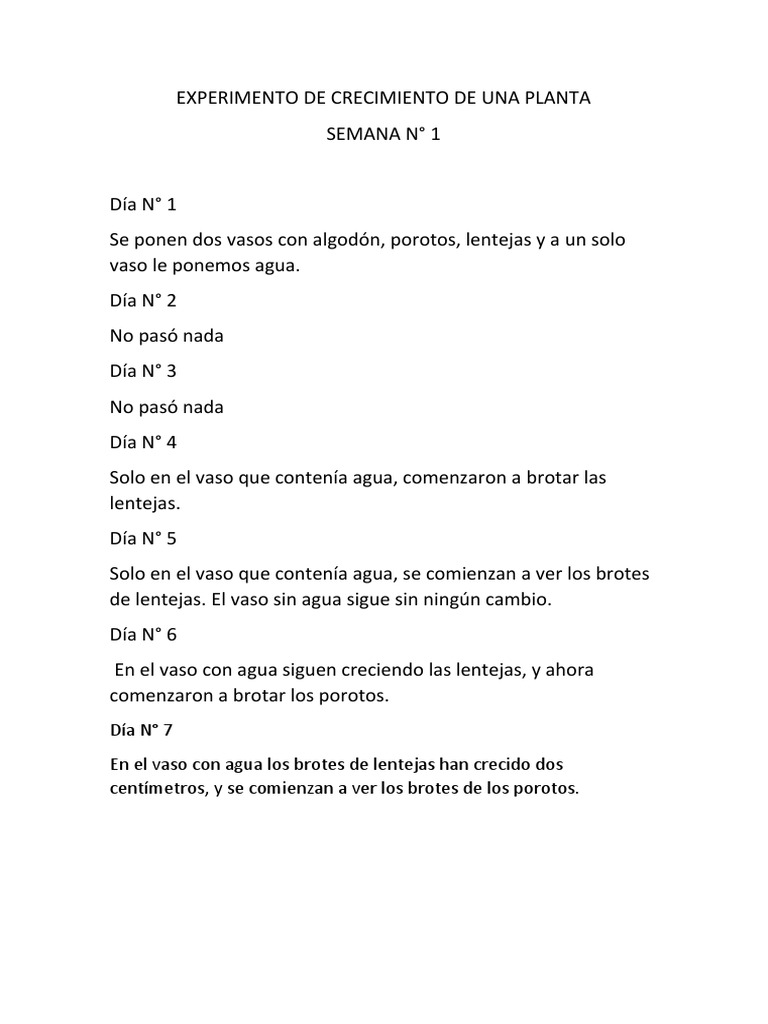 Experimento de Crecimiento de Una Planta | PDF