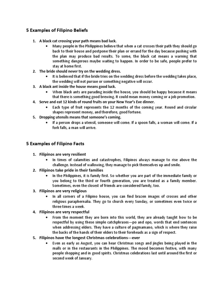 5 Examples of Filipino Beliefs | PDF