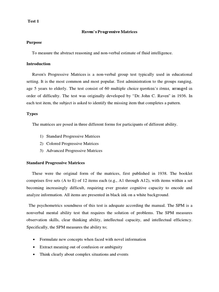 Raven's Progressive Matrices Analysis | PDF | Intelligence | Psychological Concepts