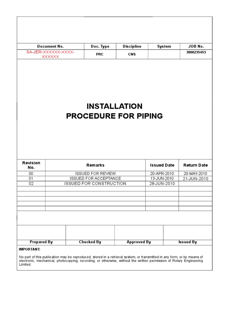Pipe Installation Procedure - Indonesia | PDF | Pipe (Fluid Conveyance ...