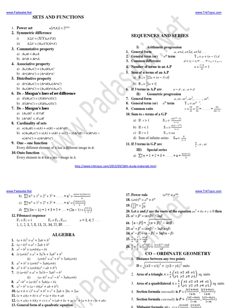 10th Maths Formulas English Medium | PDF | Sphere | Standard Deviation