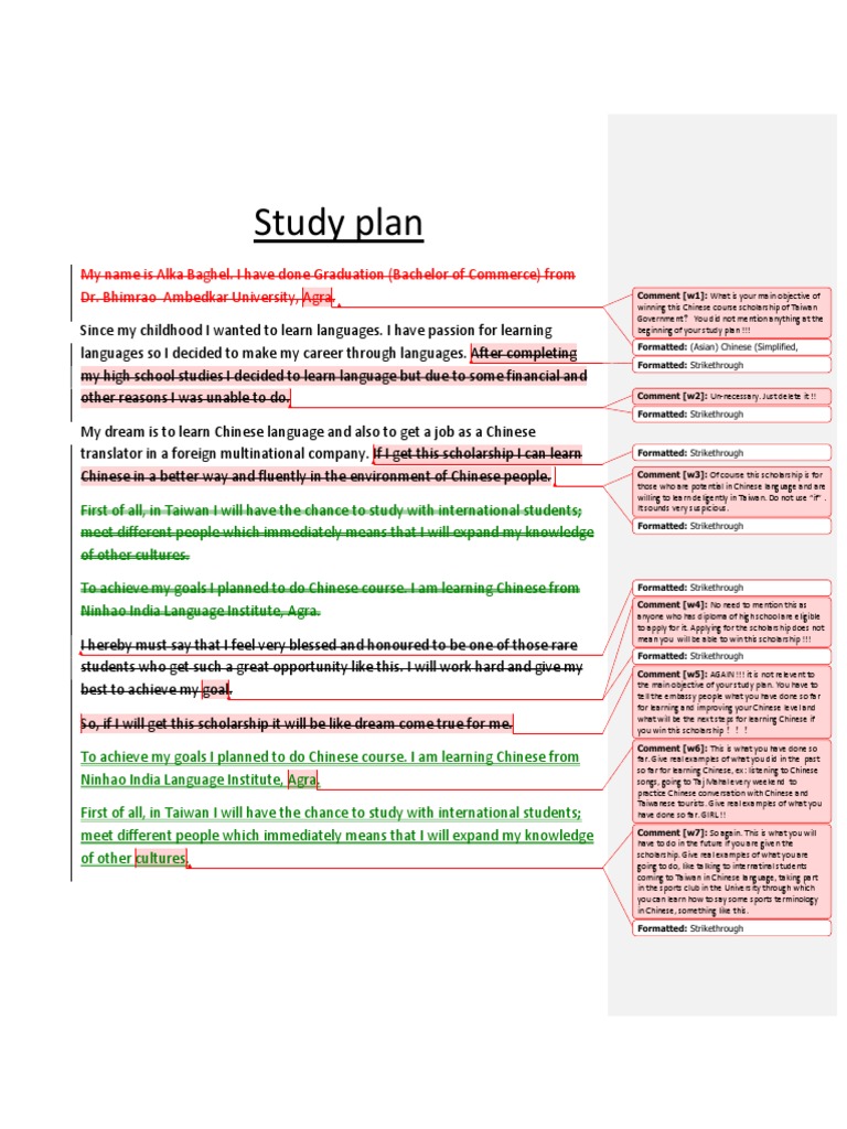 Alka Study Plan Correction | PDF | Taiwan | International Student
