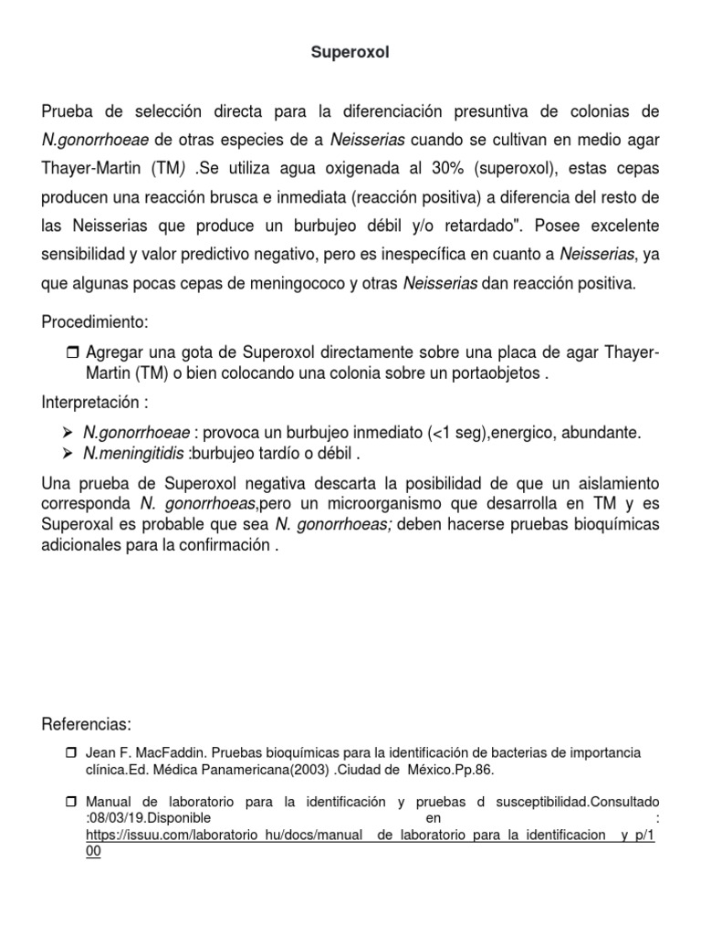Prueba Superoxol para N. gonorrhoeae | PDF | Microorganismo | Las bacterias