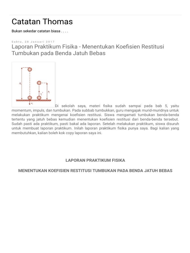 Catatan Thomas Laporan Praktikum Fisika - Menentukan Koefisien ...