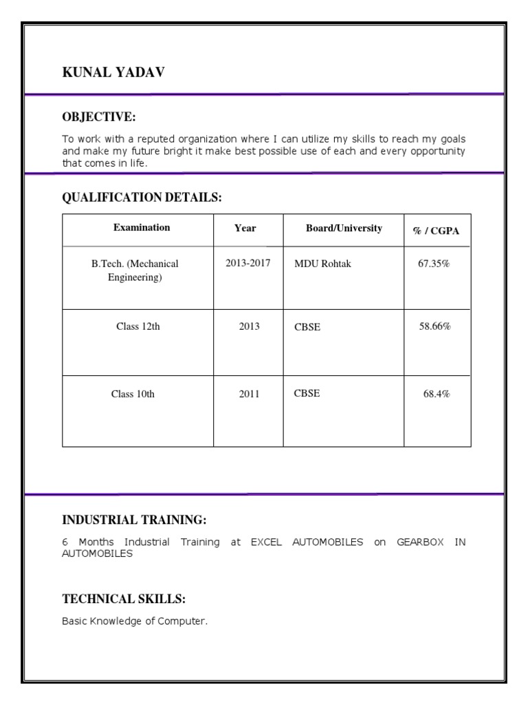 Kunal Yadav: Objective | PDF