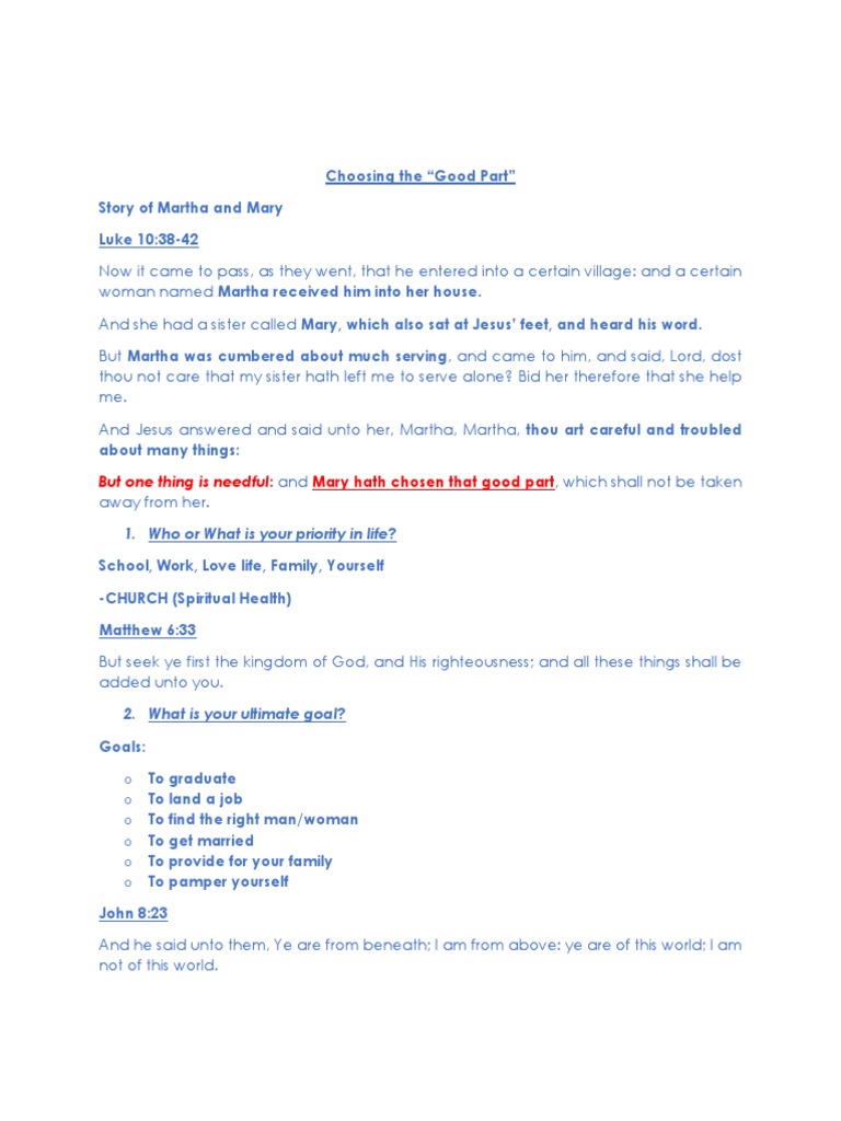 Choosing The Good Part | PDF