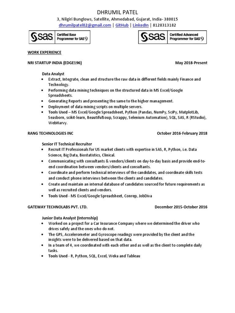 Dhrumil Patel | PDF | Sas (Software) | Data Analysis