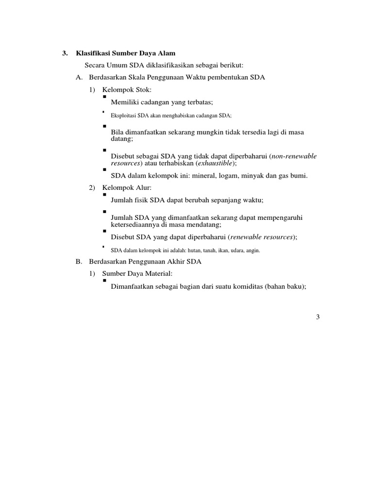Klasifikasi Sumber Daya Alam | PDF
