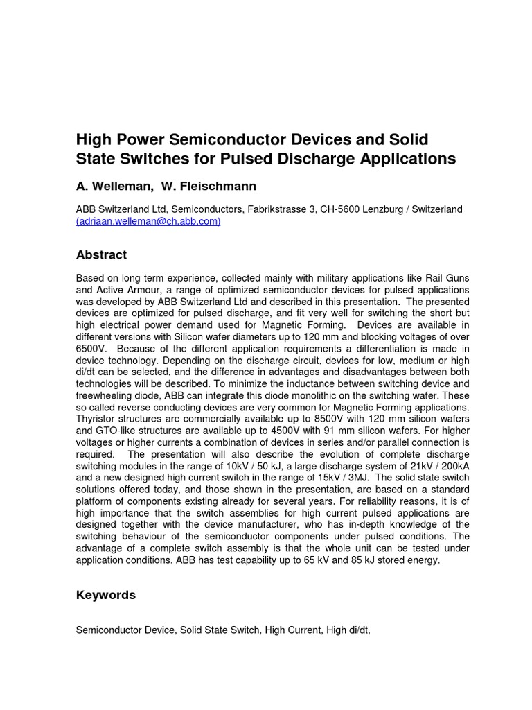 Abb Discharge Switch | PDF | Semiconductor Devices | Computer Engineering