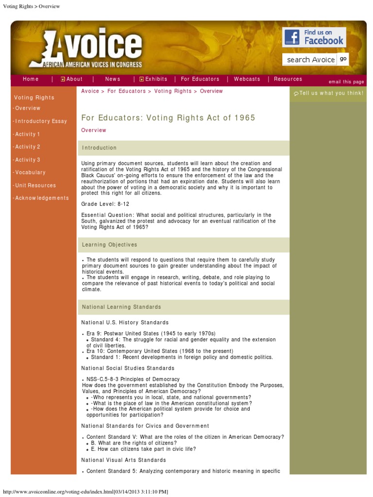 Voting Rights Overview | PDF | Voting Rights Act Of 1965 | Voting ...