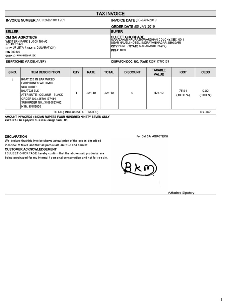 Boat Headphone Invoice | PDF | Invoice | Taxation