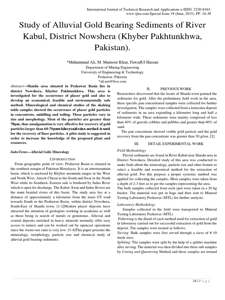 Study of Alluvial Gold Bearing Sediments of River Kabul, District ...