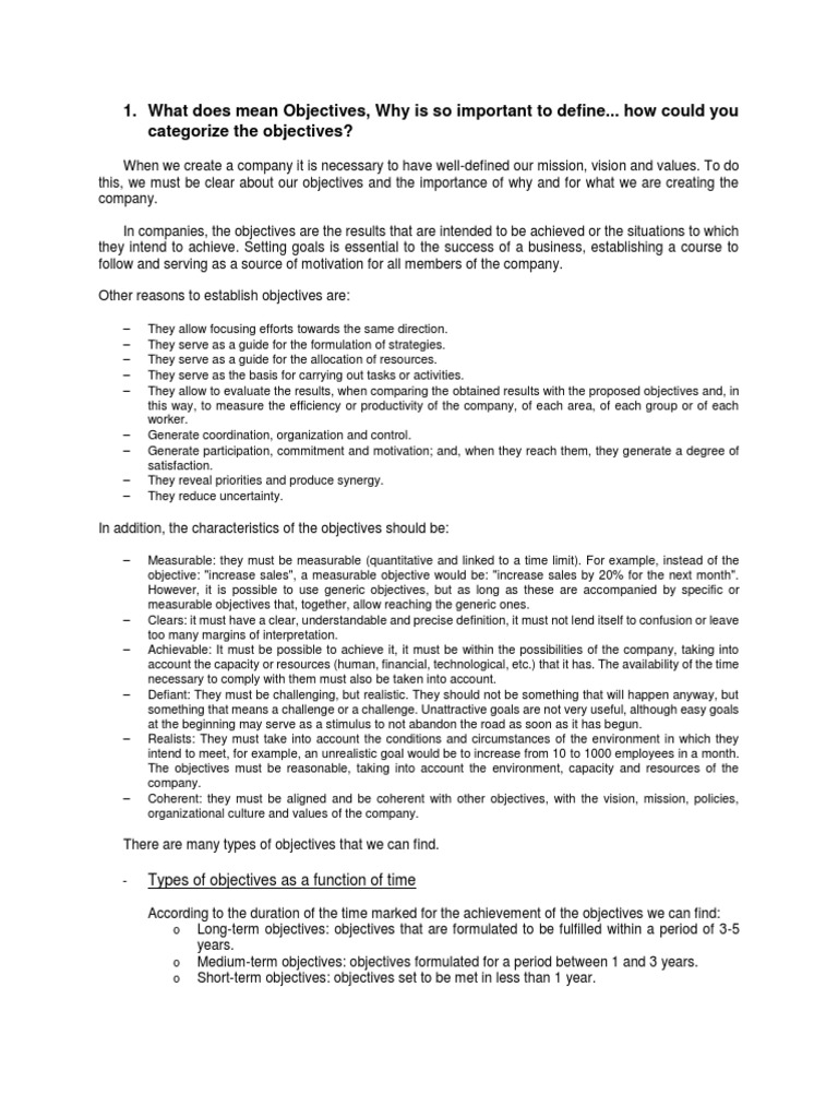 What Does Mean Objectives, Why Is So Important To Define... How Could ...