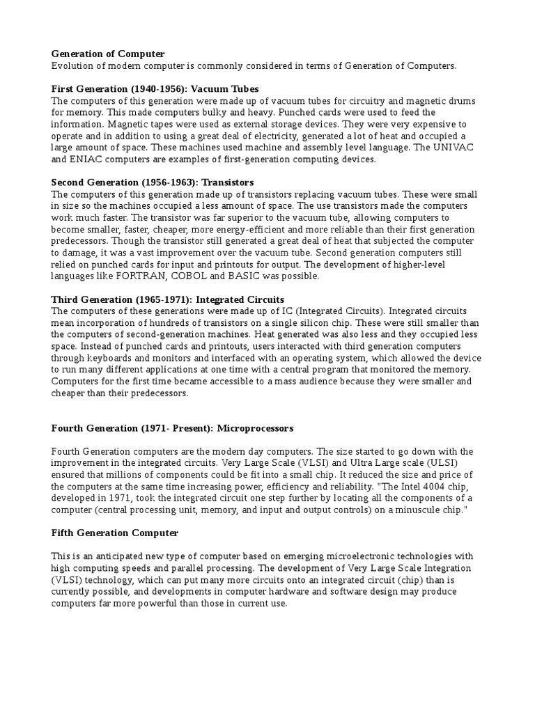 Generation of Computer | PDF | Integrated Circuit | Microprocessor