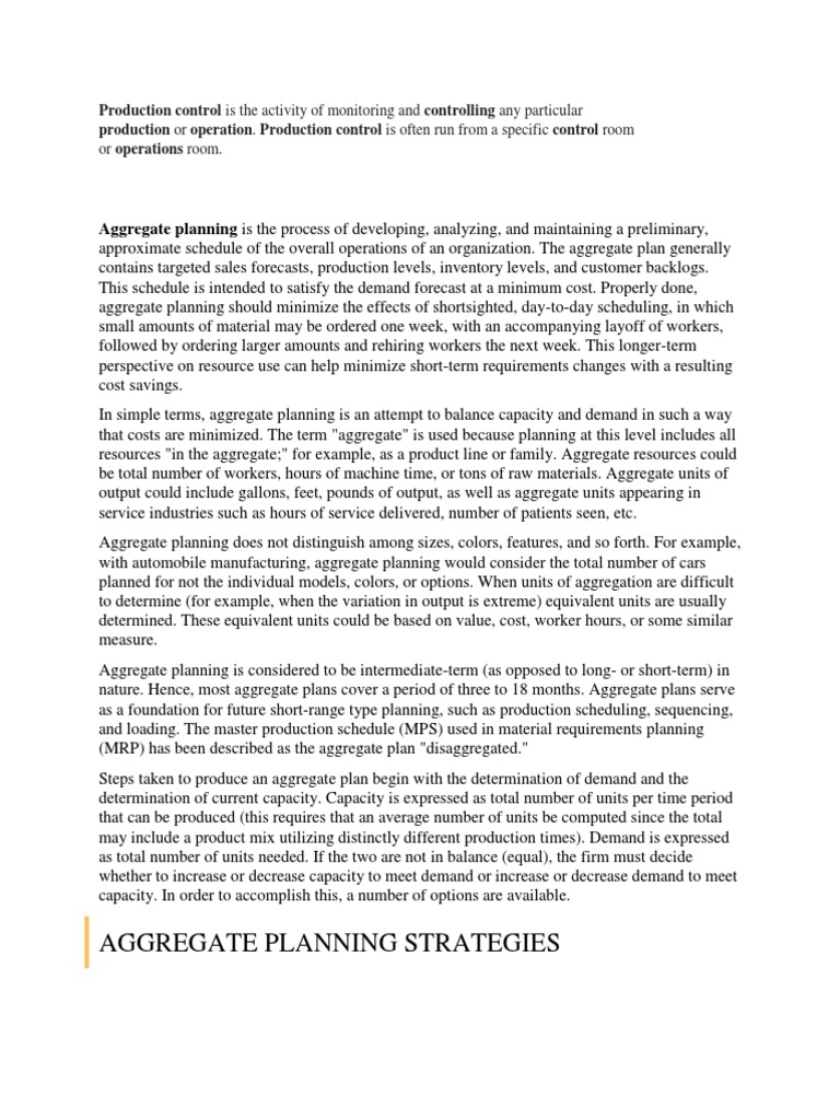 Aggregate Planning Strategies: Aggregate Planning Is The Process of Developing, Analyzing, and ...