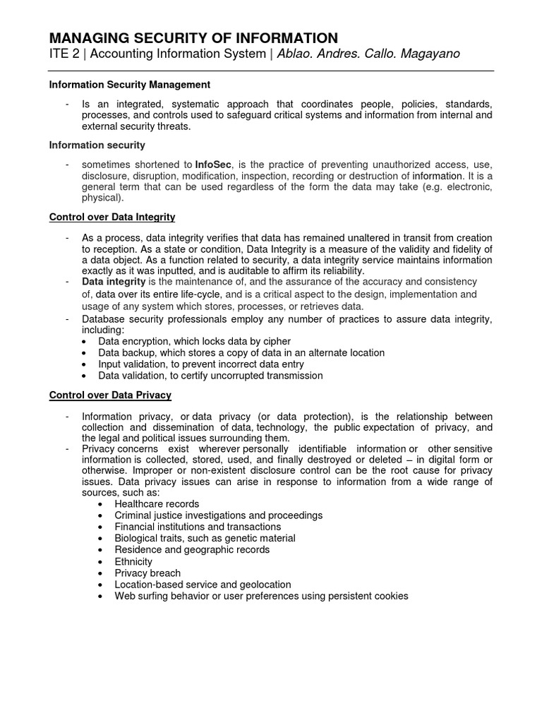 Managing Security of Information | PDF | Information Security | Privacy