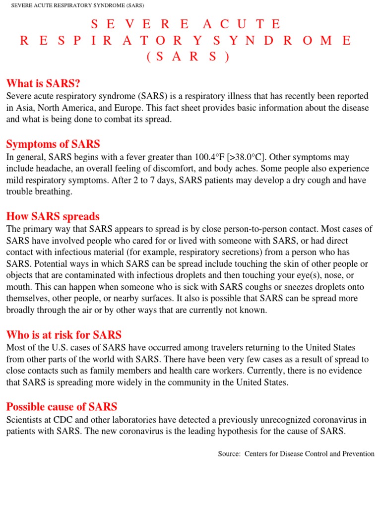 Severe Acute Respiratory Syndrome (SARS) | PDF