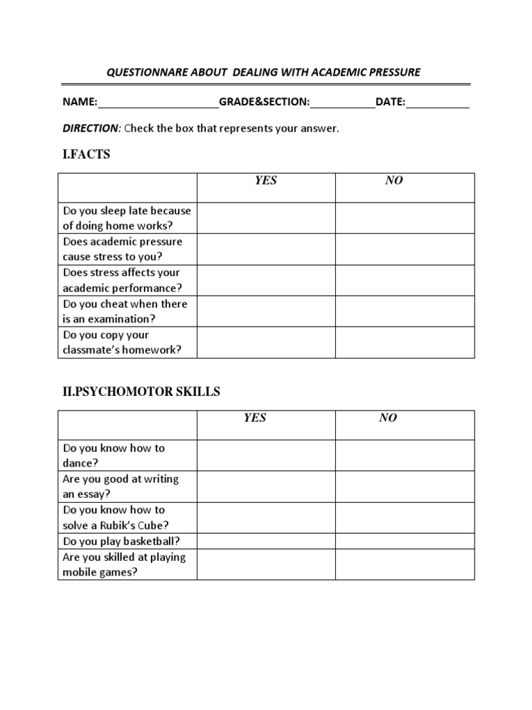 Name: Grade&Section: Date:: DIRECTION: Check The Box That Represents ...